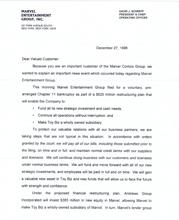 Byrne Robotics: Comic Book History: Marvel Bankruptcy